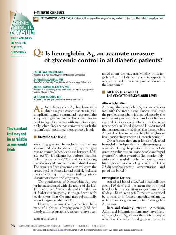 (PDF) Q: Is hemoglobin A1c an accurate measure of glycemic control in ...