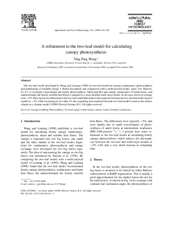 (PDF) A refinement to the two-leaf model for calculating canopy ...