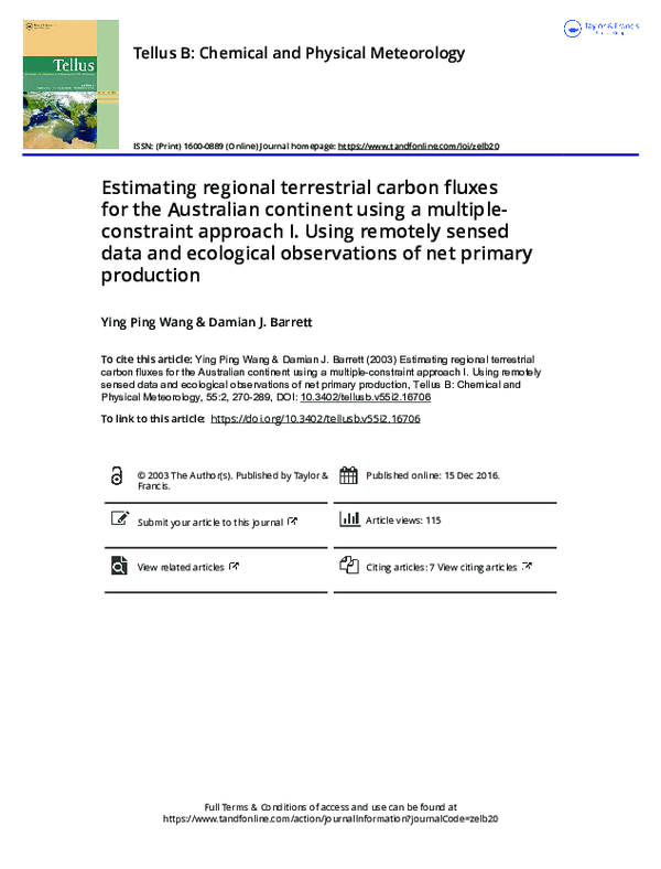 (PDF) Estimating regional terrestrial carbon fluxes for the Australian continent using a ...
