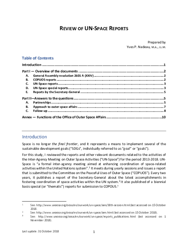 (PDF) REVIEW OF UN-SPACE REPORTS