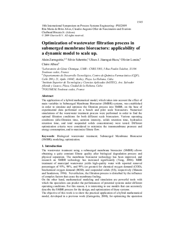 (PDF) Optimization of Wastewater Filtration Process in Submerged Membrane Bioreactors ...