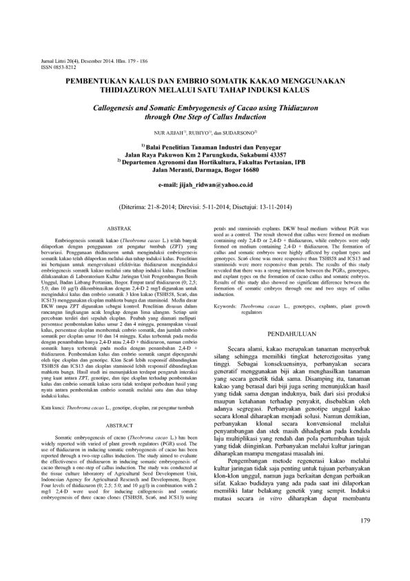 (PDF) Pembentukan Kalus Dan Embrio Somatik Kakao Menggunakan ...
