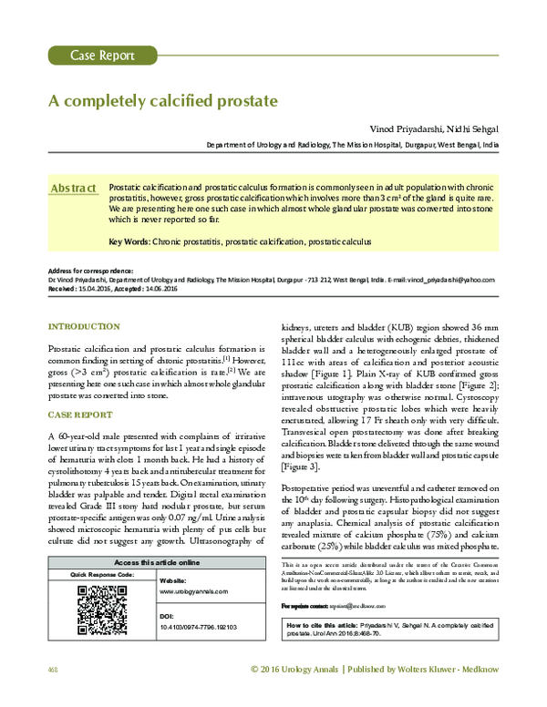 (PDF) Rare Case of Total Prostatic Calcification