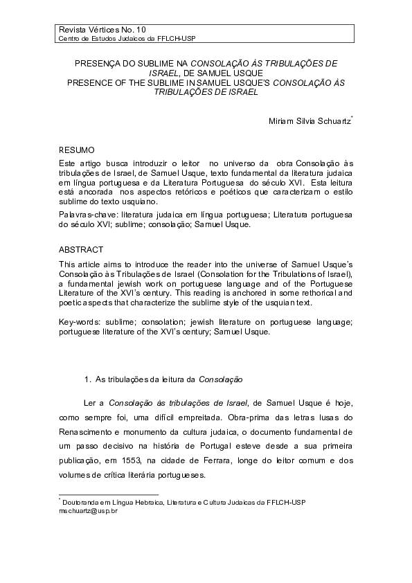 (PDF) Presença do Sublime na Consolação às Tribulações de Israel, de ...