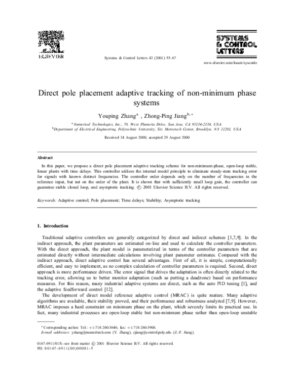 (PDF) Direct pole placement adaptive tracking of non-minimum phase systems