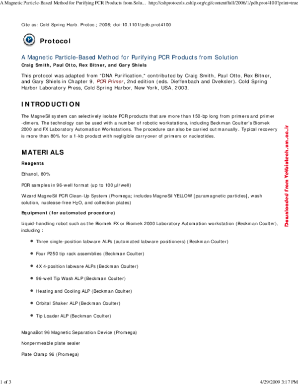 (PDF) A magnetic particle-based method for purifying PCR products from ...