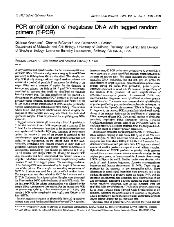 (PDF) PCR amplification of megabase DNA with tagged random primers (T ...