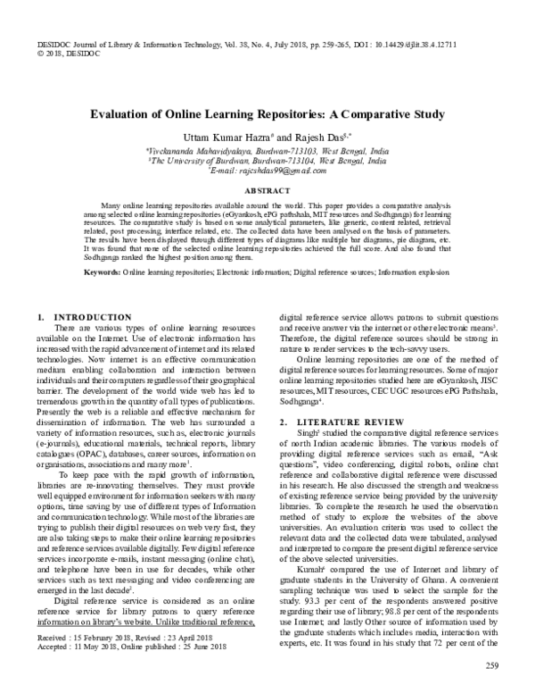(PDF) Evaluation of Online Learning Repositories: A Comparative Study