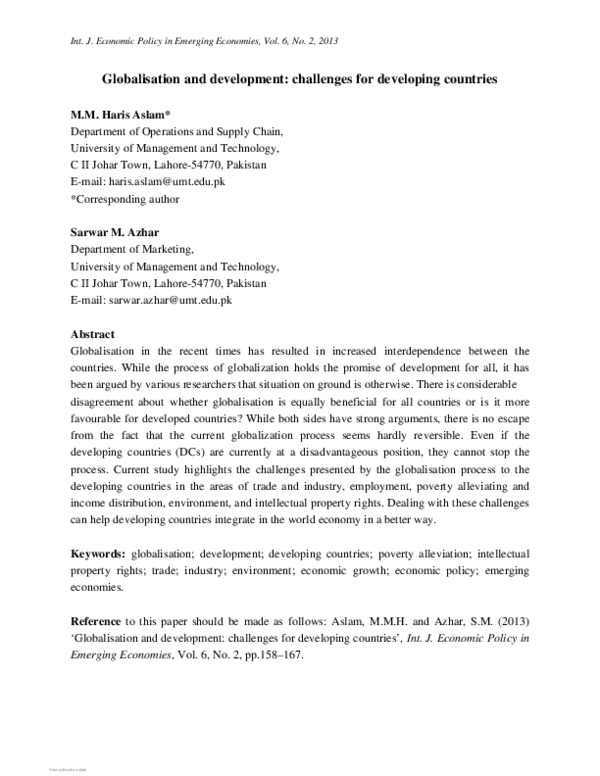 (PDF) Globalisation and development: challenges for developing countries