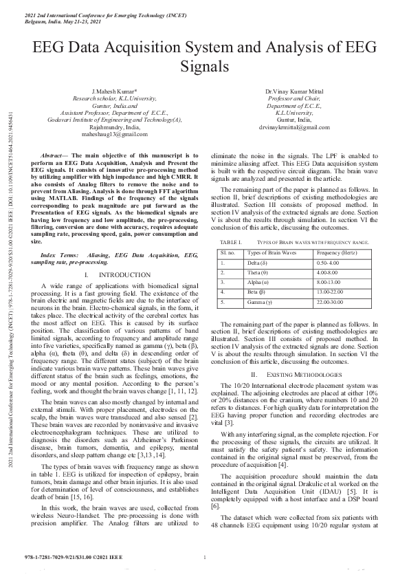 (PDF) EEG Data Acquisition System and Analysis of EEG Signals