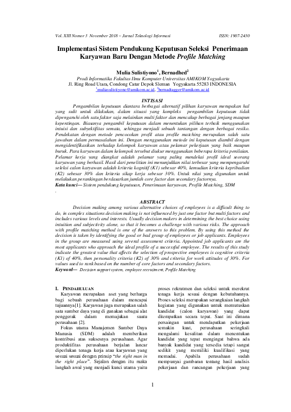 (PDF) Implementasi Sistem Pendukung Keputusan Seleksi Penerimaan Karyawan Baru Dengan Metode ...