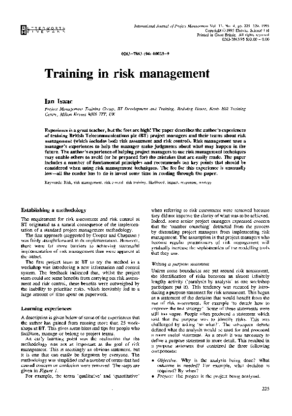 (PDF) Training in risk management