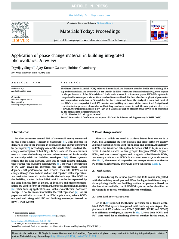 (PDF) Application of phase change material in building integrated ...