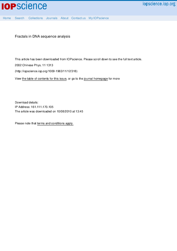 (PDF) Fractals in DNA sequence analysis