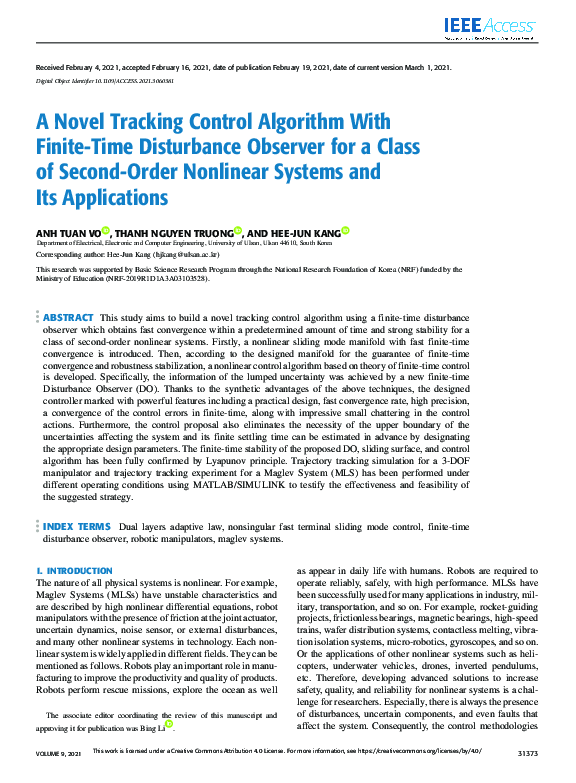 Pdf A Novel Tracking Control Algorithm With Finite Time Disturbance Observer For A Class Of