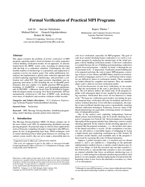 Pdf Formal Verification Of Practical Mpi Programs Anh Tuan Vo