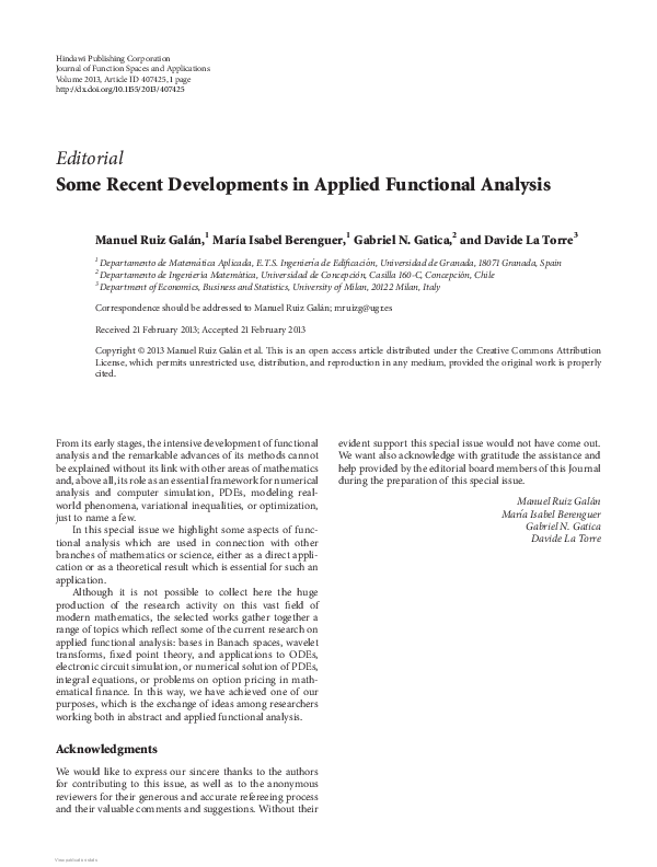 Pdf Some Recent Developments In Applied Functional Analysis