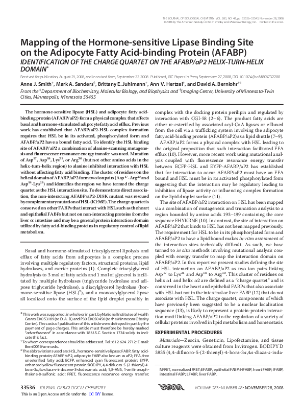 (PDF) Mapping of the Hormone-sensitive Lipase Binding Site on the ...