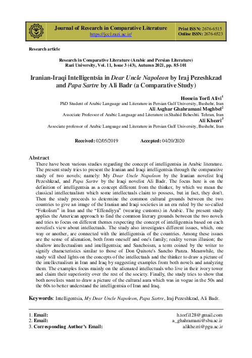 (PDF) Iranian-Iraqi Intelligentsia in Dear Uncle Napoleon by Iraj Pezeshkzad and Papa Sartre by ...