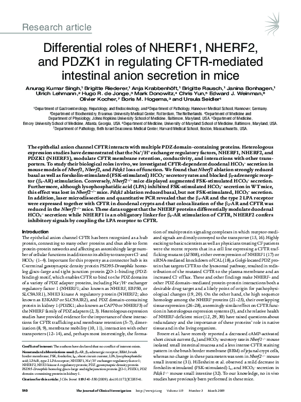 (PDF) Differential Roles of NHERF1, NHERF2, and PDZK1 In Regulating ...