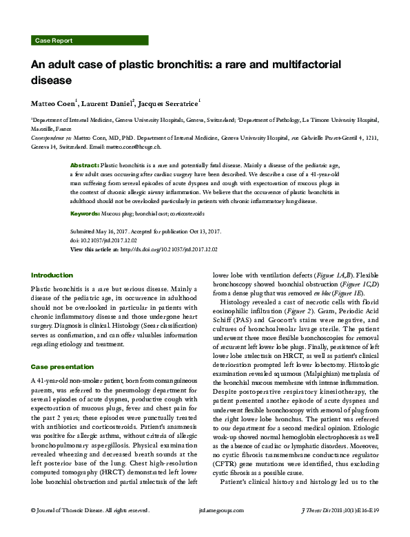 (PDF) An adult case of plastic bronchitis: a rare and multifactorial ...