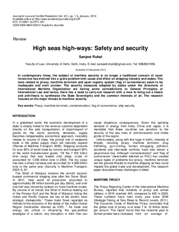 High seas high-ways: Safety and security