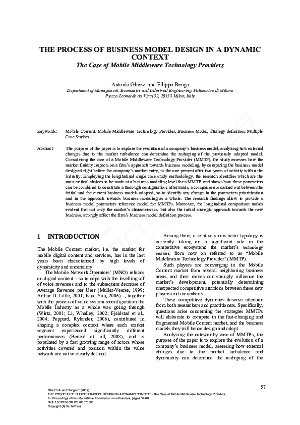 (PDF) The Process of Business Model Design in a Dynamic Context: the Case of Mobile Middleware ...