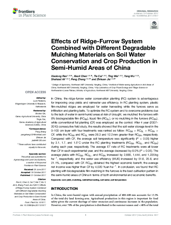 (PDF) Effects of Ridge-Furrow System Combined with Different Degradable ...