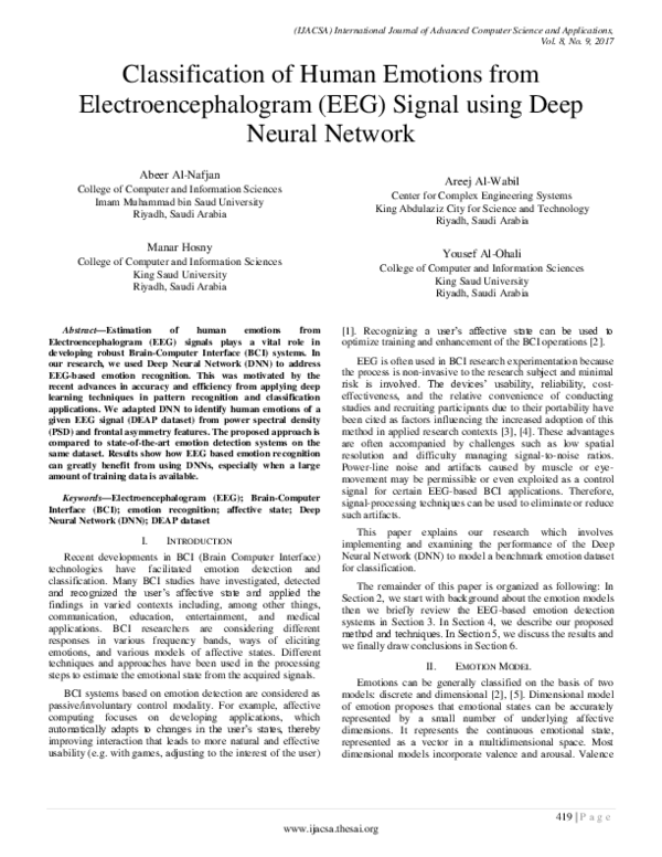 (PDF) Classification of Human Emotions from Electroencephalogram (EEG) Signal using Deep Neural ...