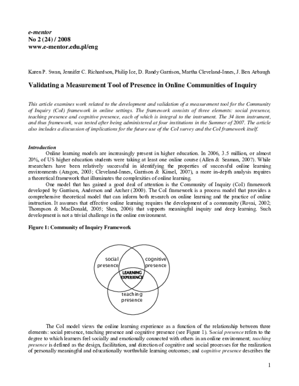 (PDF) Researching Online Communities of Inquiry: New CoI Survey Instrument