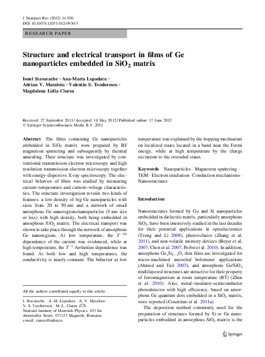 (PDF) Ge Nanoparticles in SiO2: Structure and Transport