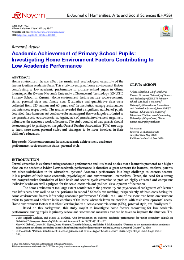 (PDF) Academic Achievement of Primary School Pupils: Investigating Home ...