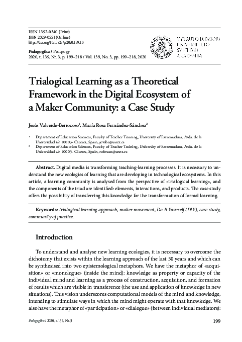 (PDF) Trialogical Learning as a Theoretical Framework in the Digital Ecosystem of a Maker ...