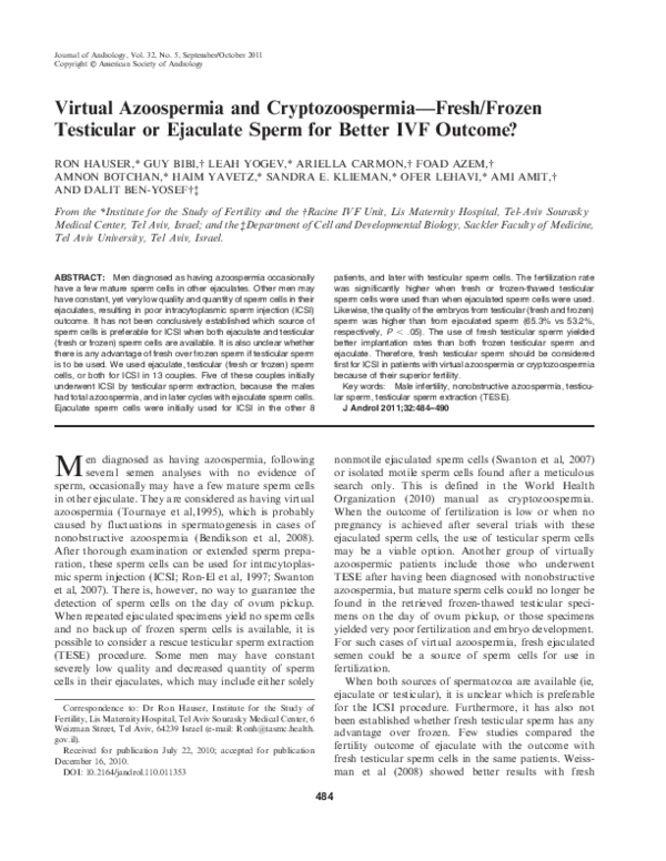 (PDF) Virtual Azoospermia and Cryptozoospermia--Fresh/Frozen Testicular ...