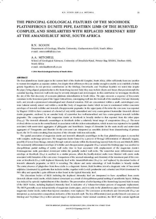 (PDF) The Principal Geological Features of the Mooihoek Platiniferous ...