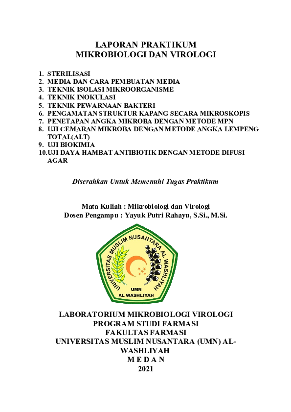 (DOC) LAPORAN PRAKTIKUM MIKROBIOLOGI VIROLOGI