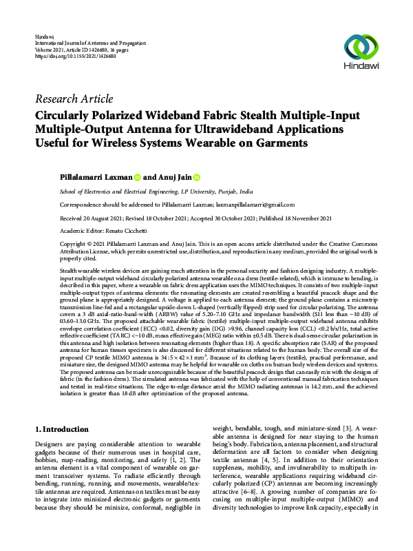 Pdf Circularly Polarized Wideband Fabric Stealth Multiple Input Multiple Output Antenna For