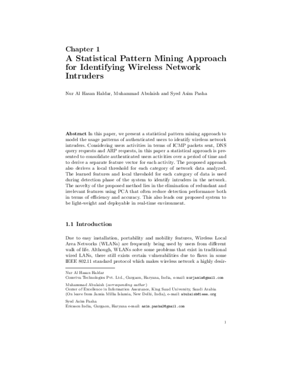 Pdf A Statistical Pattern Mining Approach For Identifying Wireless Network Intruders Syed