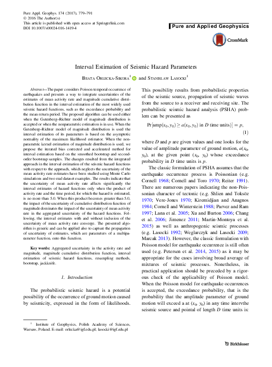 (PDF) Interval Estimation of Seismic Hazard Parameters
