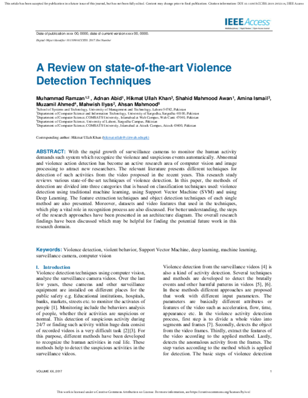 (PDF) A Review on state-of-the-art Violence Detection Techniques | DR ...