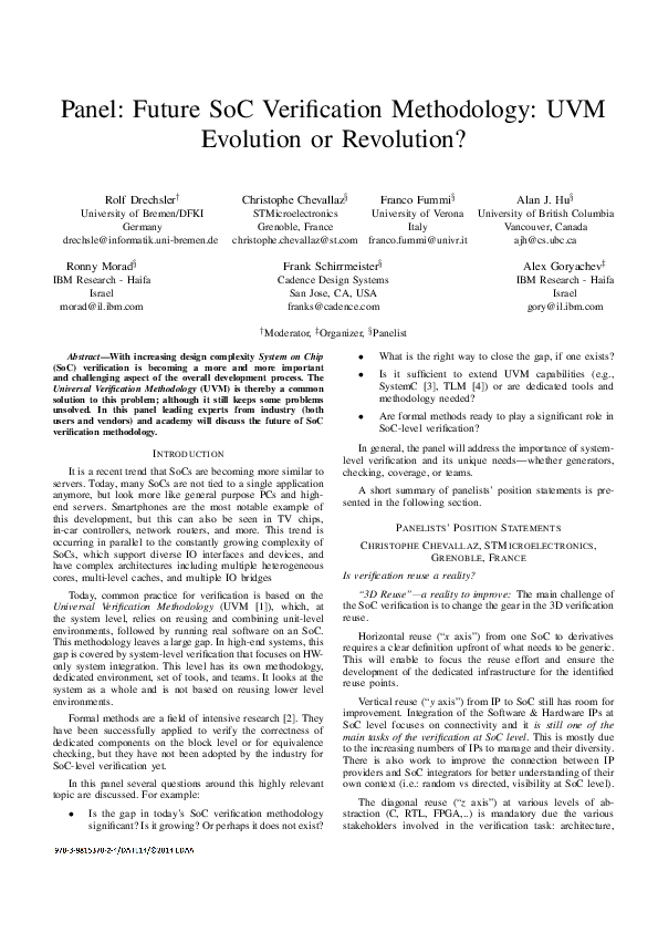 (PDF) Panel: Future SoC verification methodology: UVM evolution or ...