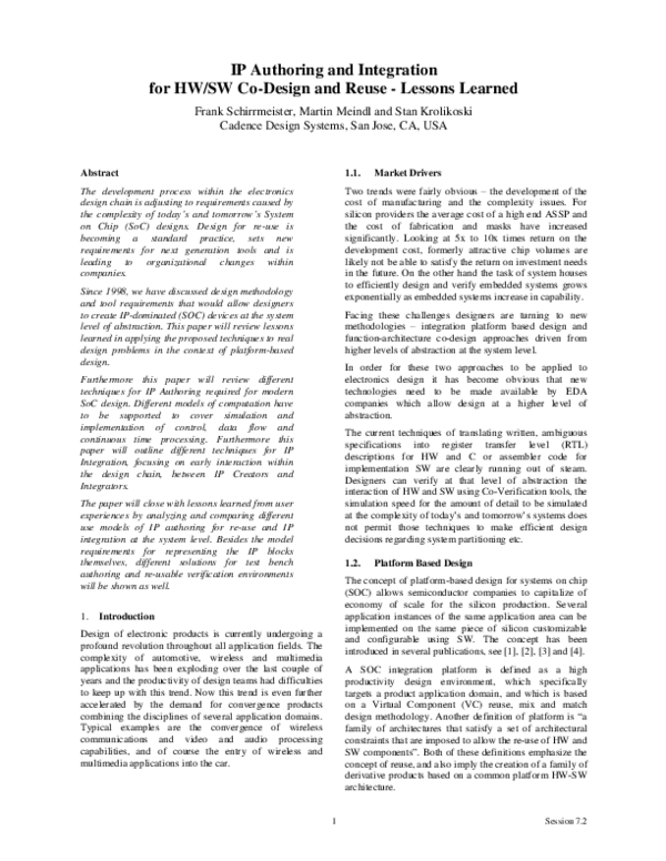 (PDF) IP Authoring and Integration for HW/SW Co-Design and Reuse - Lessons Learned | Frank ...