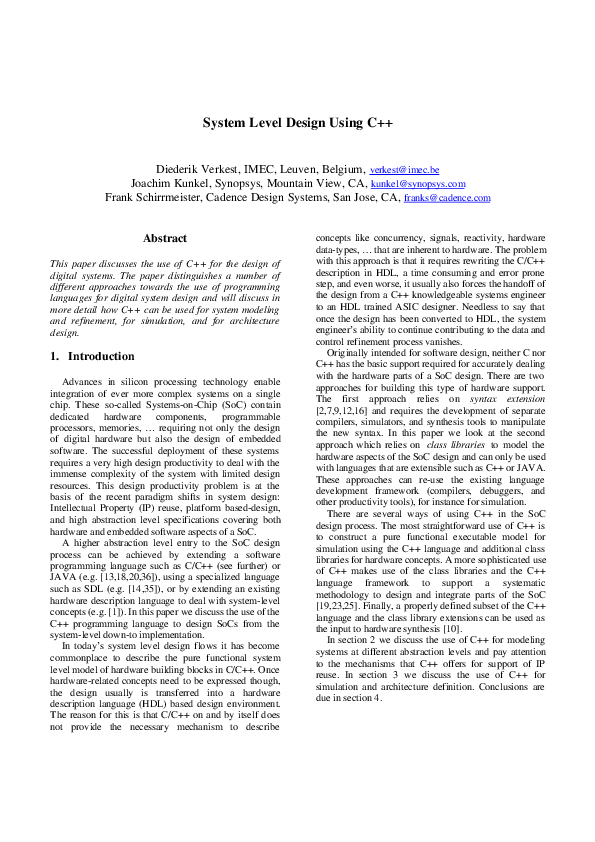 (PDF) System level design using C++