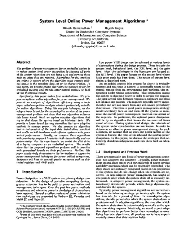 (PDF) System level online power management algorithms