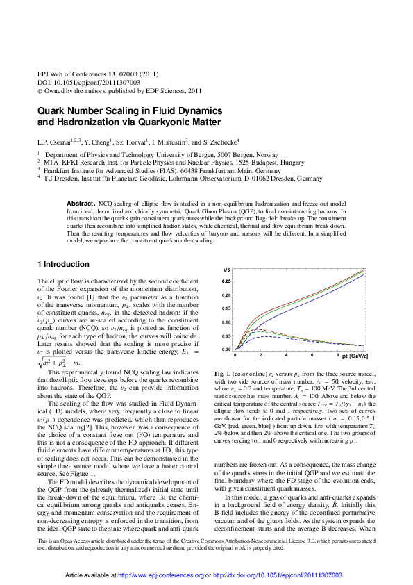 Pdf Quark Number Scaling In Fluid Dynamics And Hadronization Via