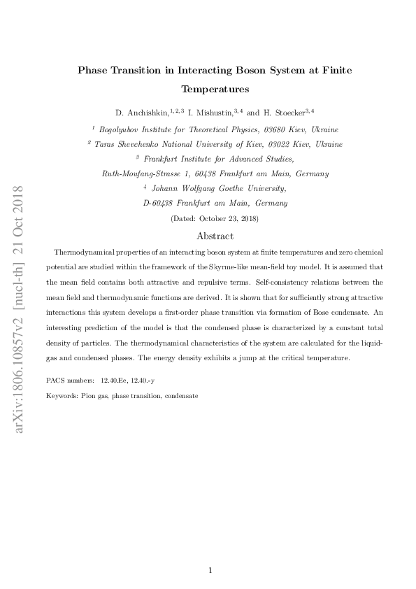 (PDF) Phase transition in an interacting boson system at finite temperatures