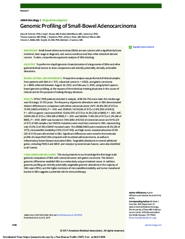 (PDF) Genomic Profiling of Small-Bowel Adenocarcinoma
