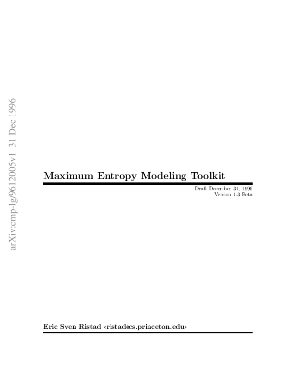 Pdf Maximum Entropy Modeling Toolkit