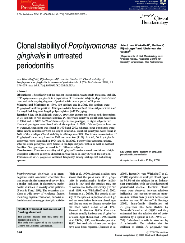 (PDF) Clonal stability of Porphyromonas gingivalis in untreated ...
