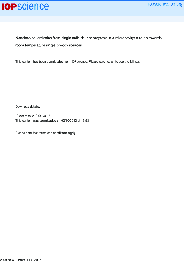 (PDF) Nonclassical emission from single colloidal nanocrystals in a microcavity: a route towards ...